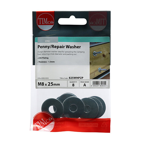 TIMCO Penny / Repair Washers DIN9054 Silver - M8 x 25 – Trade Counter ...